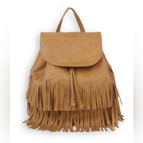 Metro Muse | Bags | Tan Fringe Drawstring Convertible Backpack By Metro ...